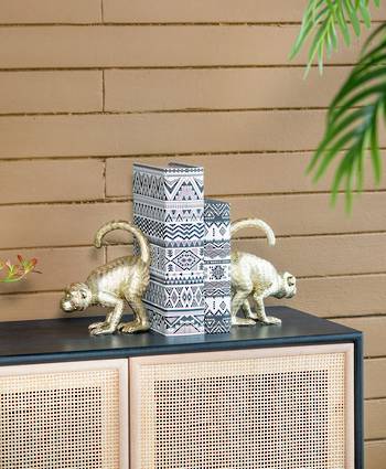 Monkey Bookends Gold – mangointeriors.petone